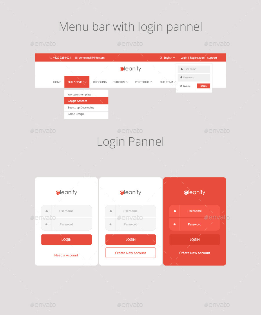 Cleanify Navigation Bar, Web Elements | GraphicRiver